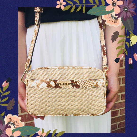Michael Kors | Bags | Michael Kors Straw Kenly Camera Crossbody Bag ...